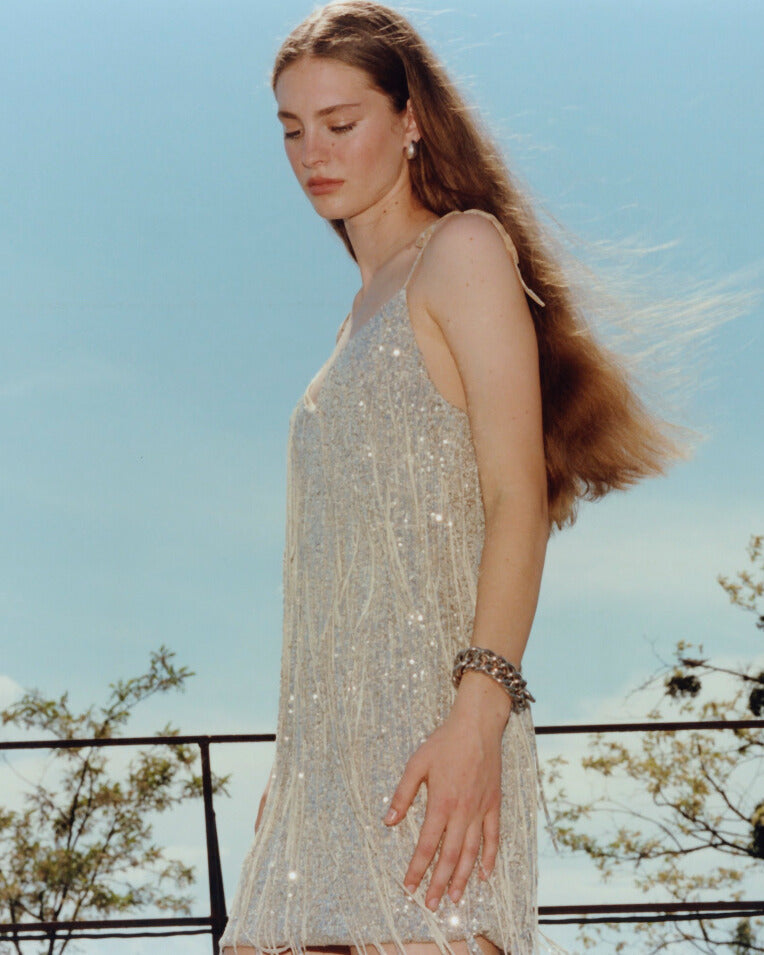 Disco mini dress with handmade detailing | NOVITSKA
